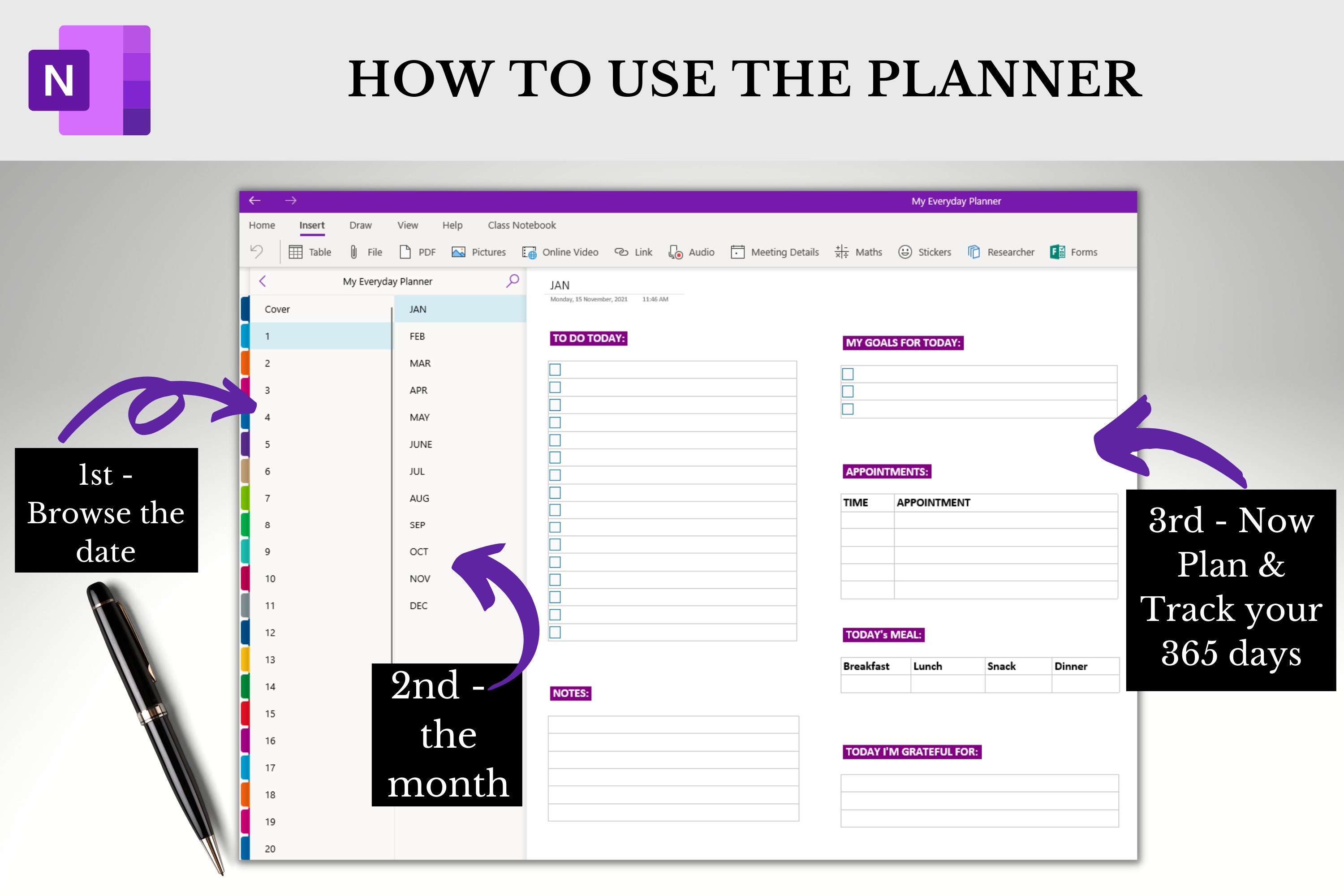 Onenote Daily Planner 365 Days Planner Everyday Planner to - Etsy