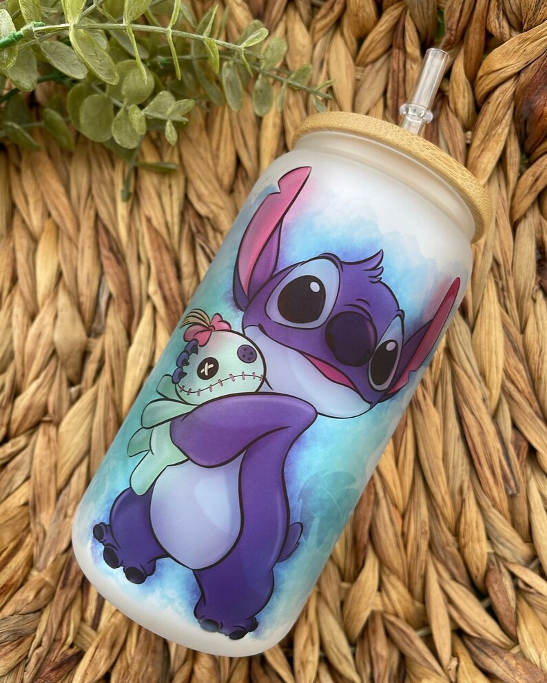 Stitch Glass Can, Coffee Cup, Lilo and Stitch - Etsy