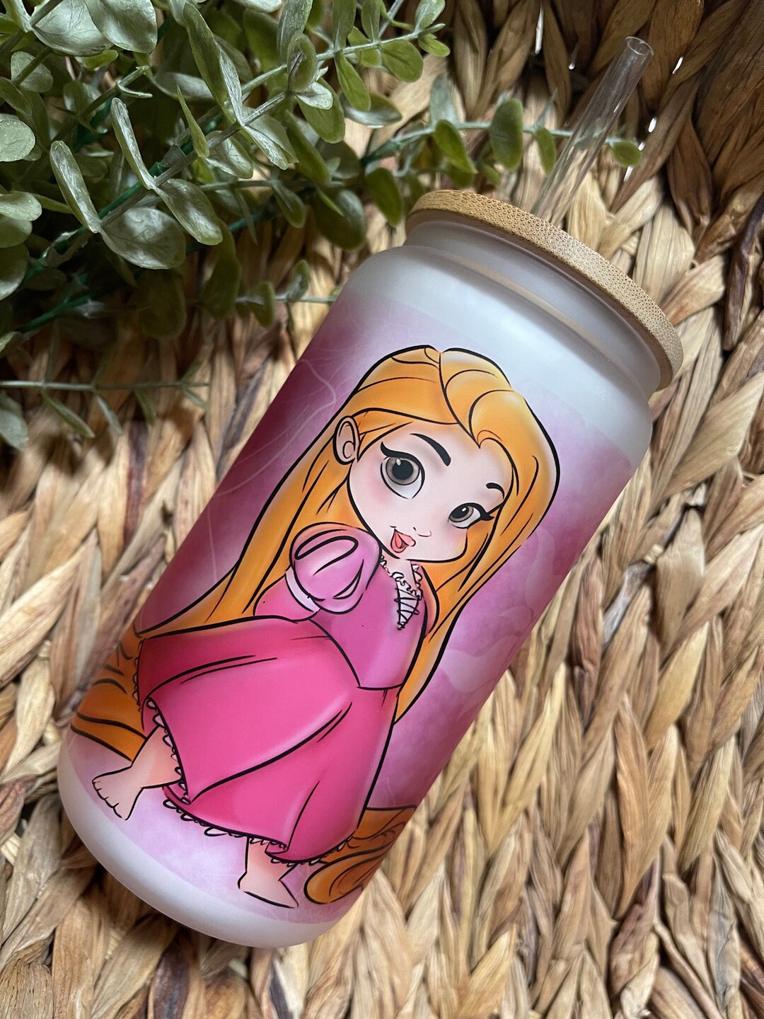 Rapunzel Glass Can, Custom Glass Cans, Coffee Glass Cup - Etsy