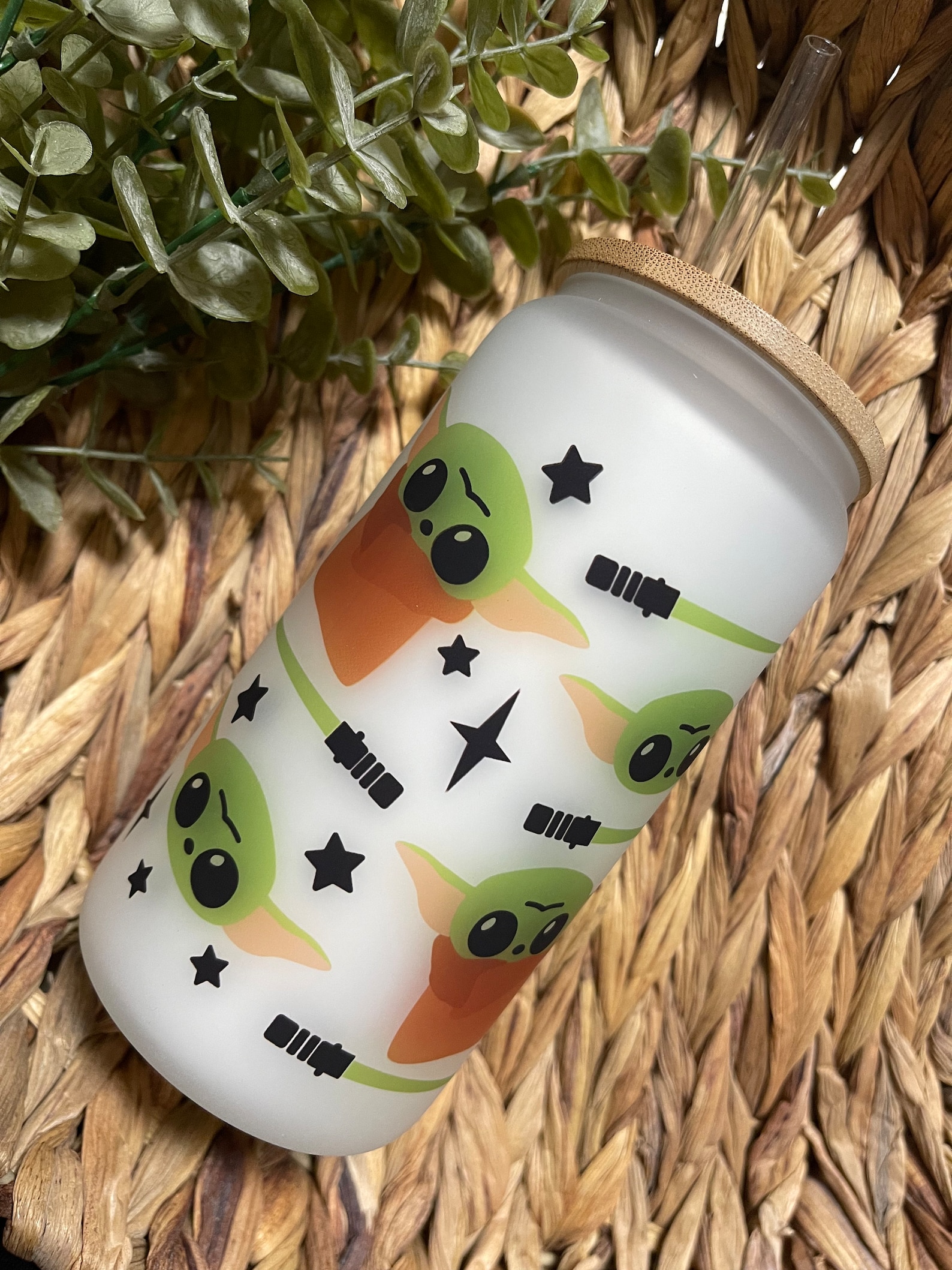 Baby Yoda Glass Can, Coffee Glass Can, Custom Glass Can - Etsy