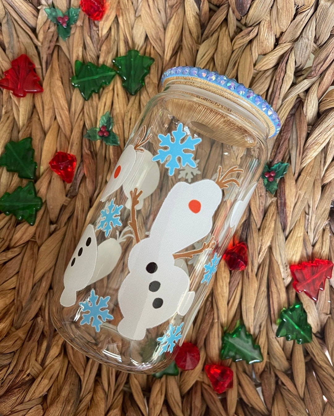 Snowman Glass Cup, Christmas Glass Can, Christmas Cup - Etsy