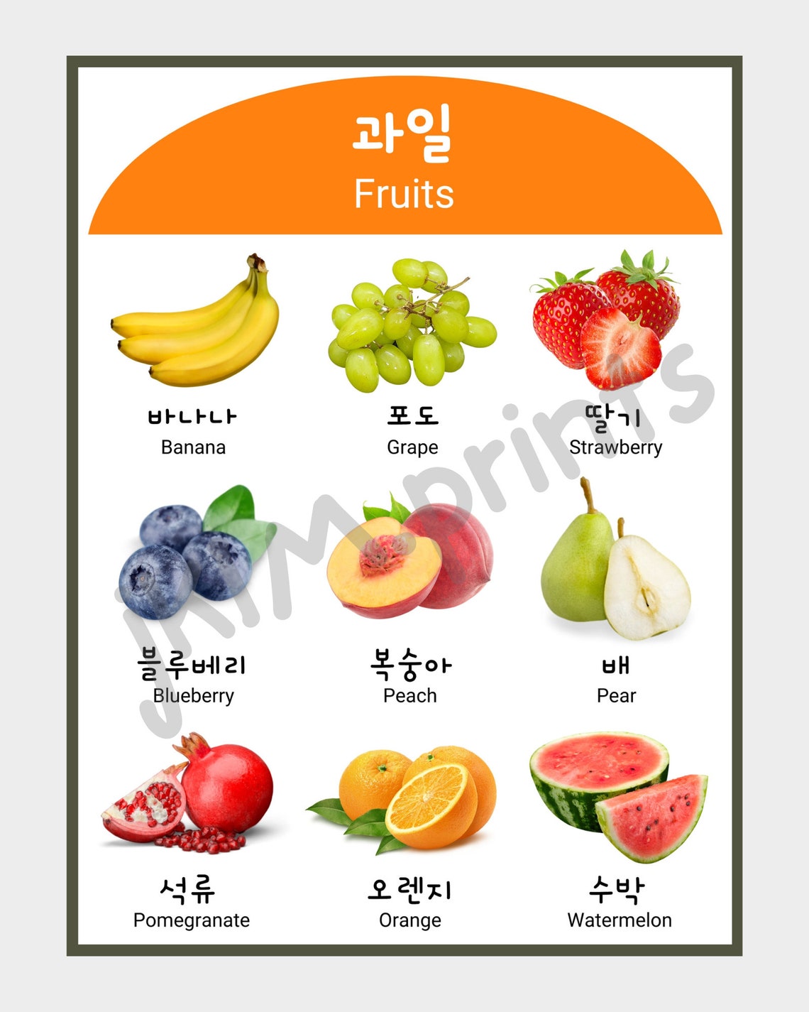 3 Files Real Fruits Korean Poster, Real Fruits Hangul Poster, Korean ...