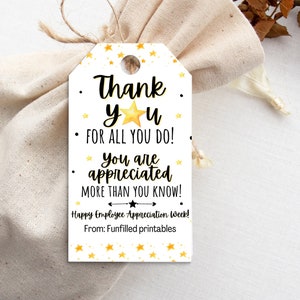 Employee Appreciation Day Gift Tags, Employee Appreciation Tags, Staff ...