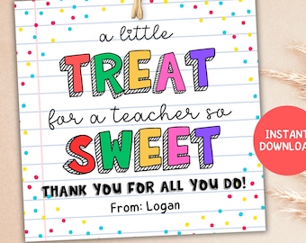 Teacher Sweet Treat Gift Tag, Teacher Appreciation, Baked Snack Teacher ...