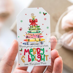 School Merry and Bright Tag, Teacher Christmas Gift Tag, Christmas ...