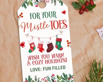 Christmas Socks Gift Tag Printable, Mistletoes Design (digital Download ...