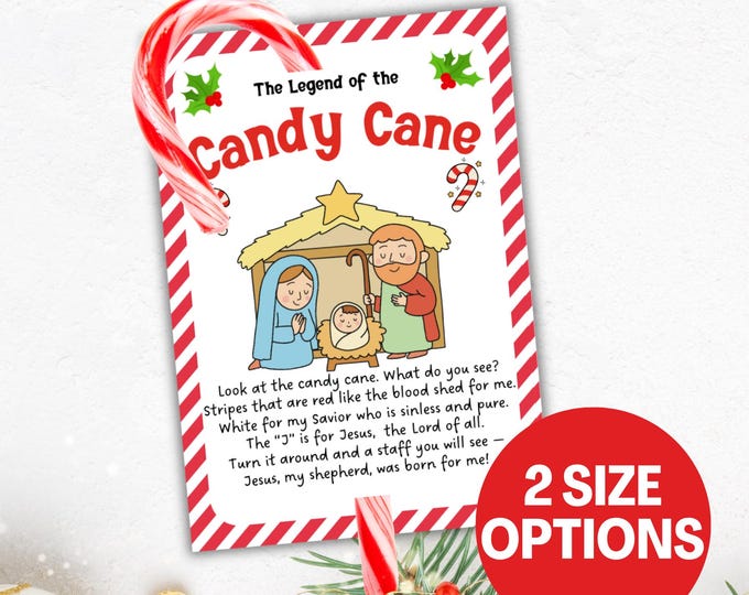 Legend of the Candy Cane Story, Printable Gift Tags, Treat Bags, Candy ...