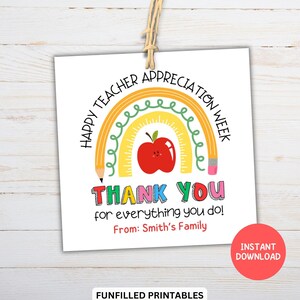 Teacher Appreciation Tag, Teacher Thank You Happy Teacher Appreciation ...