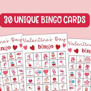 30 Valentines Day Bingo Game Cards, Printable Valentines Bingo ...