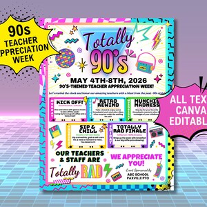 Retro 90s Theme Teacher Appreciation Week Flyer Template Canva Editable ...