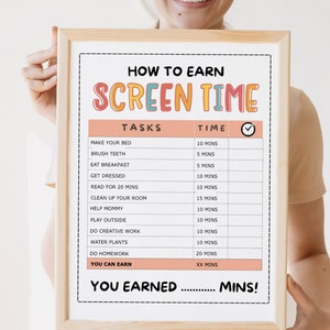 Editable Screen Time Checklist, Kids Screentime Chart Editable, Daily ...