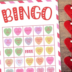 Valentines Bingo, Conversation Hearts Bingo, Printable Valentine Candy ...