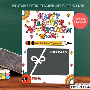 Retro Teacher Appreciation Gift Card Holder Printable, Teacher ...