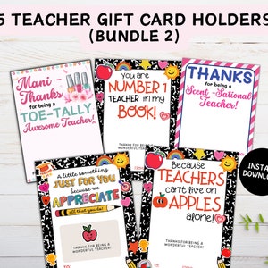 Teacher Gift Card Holder Printable Bundle, Teacher Thank You Gift ...