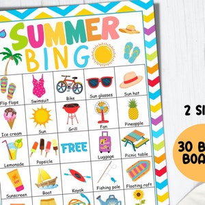 Summer Bingo, 30 Summer Bingo Cards Printable, Fun Summer Games Kids ...