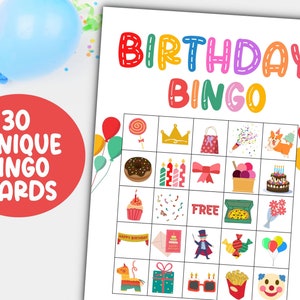 Birthday Bingo Printable, 30 Birthday Bingo Cards, Birthday Party Bingo ...