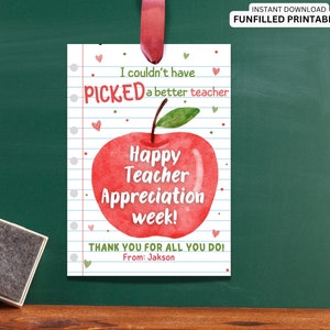 Apple Teacher Appreciation Week Tag, Thank You Teacher Gift Tags, End ...