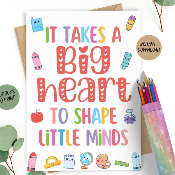 Printable Thank You Teacher Appreciation Card Digital Teacher Birthday ...