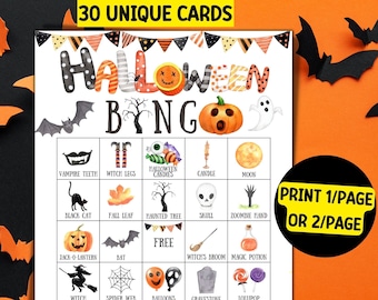 Printable Halloween Bingo, 30 Unique Halloween Bingo Cards, Halloween ...