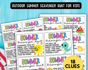 Summer Scavenger Hunt for Kids, Outdoor Summer Treasure Hunt Clues, Fun ...