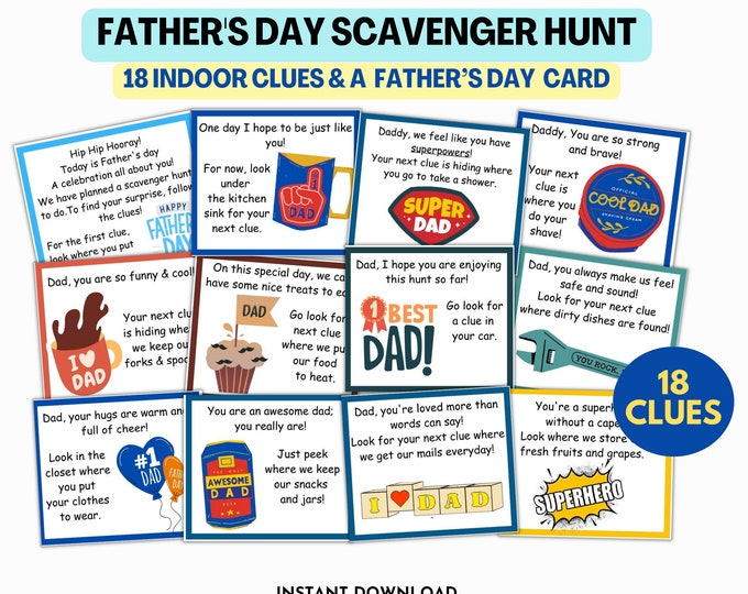 Fathers Day Scavenger Hunt Printable, Fathers Day Gift Treasure Hunt ...