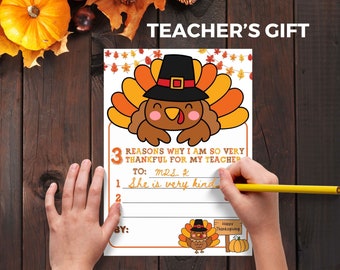PRINTABLE Teacher Thanksgiving Card School Teacher - Etsy