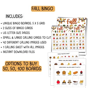 Fall Bingo, 20 Autumn Bingo Cards, Printable Fun Fall Party Games, Fall ...
