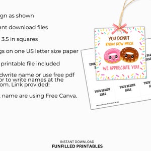 Donut Appreciation Gift Tag, Donut Thank You Gift Tag, Teacher ...