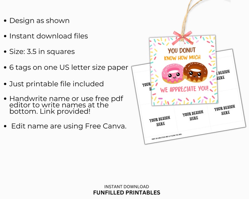 Donut Appreciation Gift Tag, Donut Thank You Gift Tag, Teacher ...