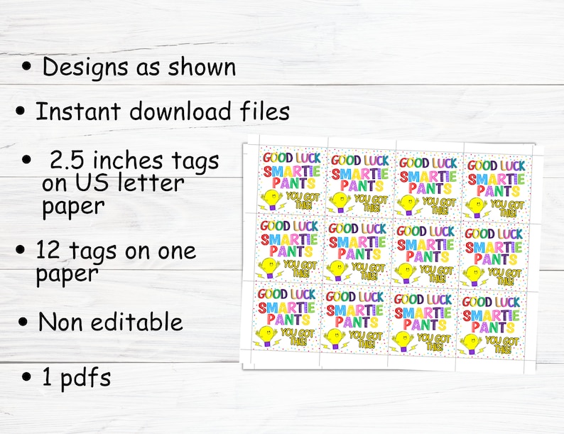 Teacher Testing Day Snack Tag Printable Smarties Candy Tag - Etsy