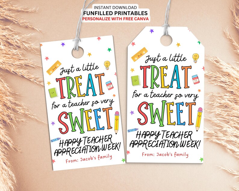 Sweet Treat Teacher Appreciation Gift Tags, Teacher Gift Tags, Thank ...