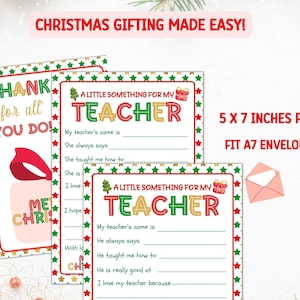 Teacher Christmas Gifts, Printable Teacher Christmas Card, Teacher ...