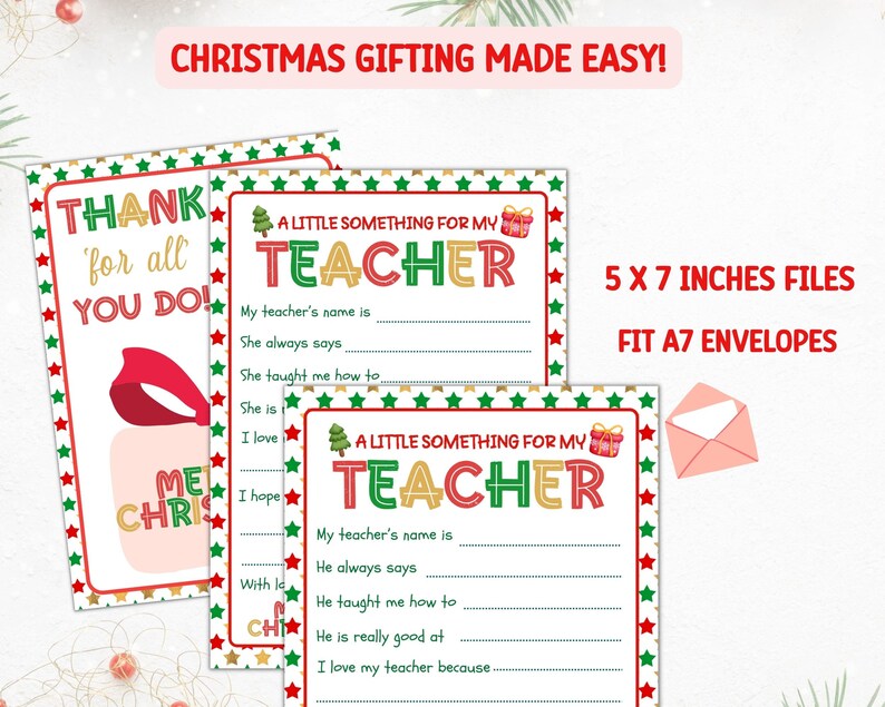 Teacher Christmas Gifts, Printable Teacher Christmas Card, Teacher ...