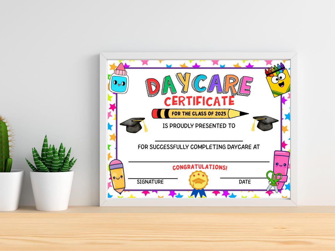 Printable Daycare Graduation Certificate Editable, 2025 Daycare Diploma ...