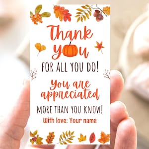 Fall Thank You Tags, Fall Appreciation Tags, Fall Pumpkin Tags ...