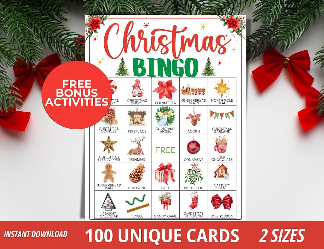 100 Christmas Bingo Cards for Adults Kids, Christmas Game Large Group ...