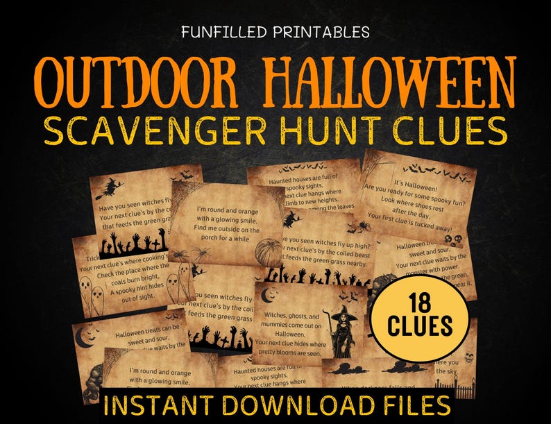 Outdoor Halloween Scavenger Hunt, Kids Halloween Treasure Hunt Clues ...