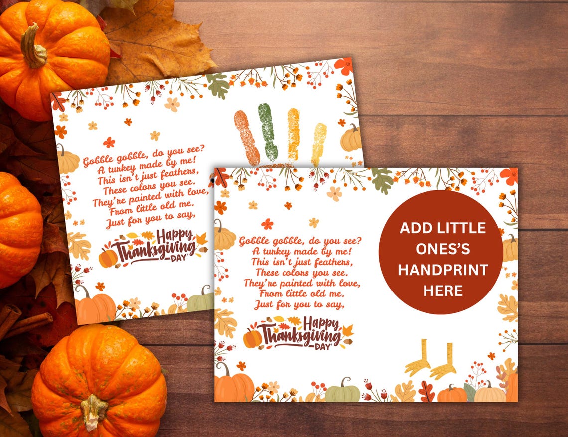Thanksgiving Turkey Poem Handprint Craft, Thanksgiving Keepsake ...