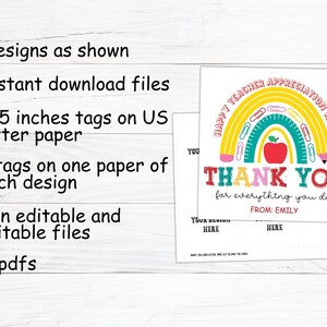 Editable Teacher Appreciation Week Gift Tags, Teacher Thank You Tag ...