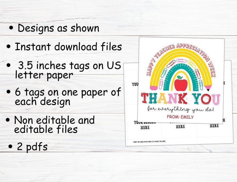 Editable Teacher Appreciation Week Gift Tags, Thank You Teacher Tags ...
