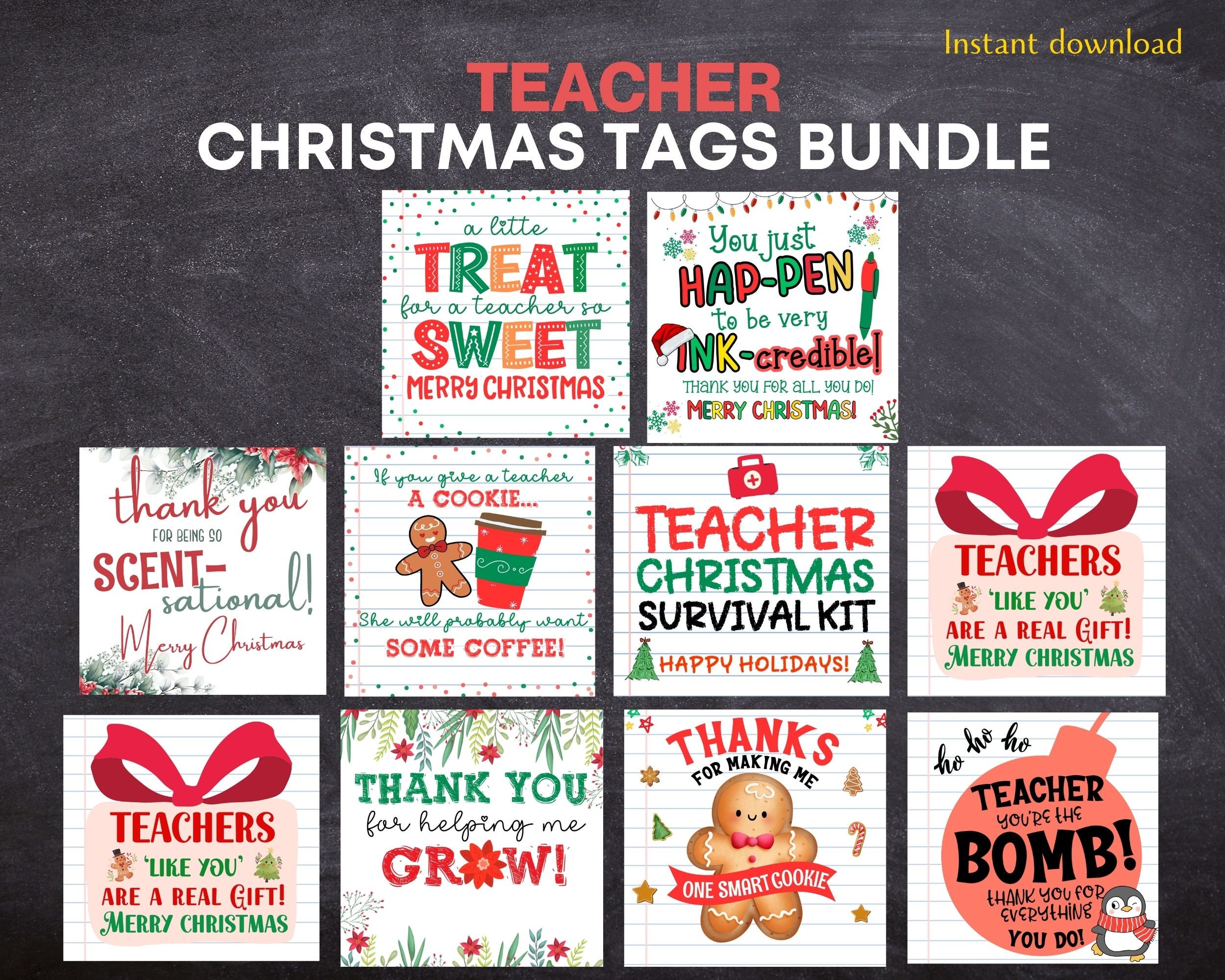 Teacher Christmas Gift Tags Bundle, Christmas Teacher Gift Tags ...