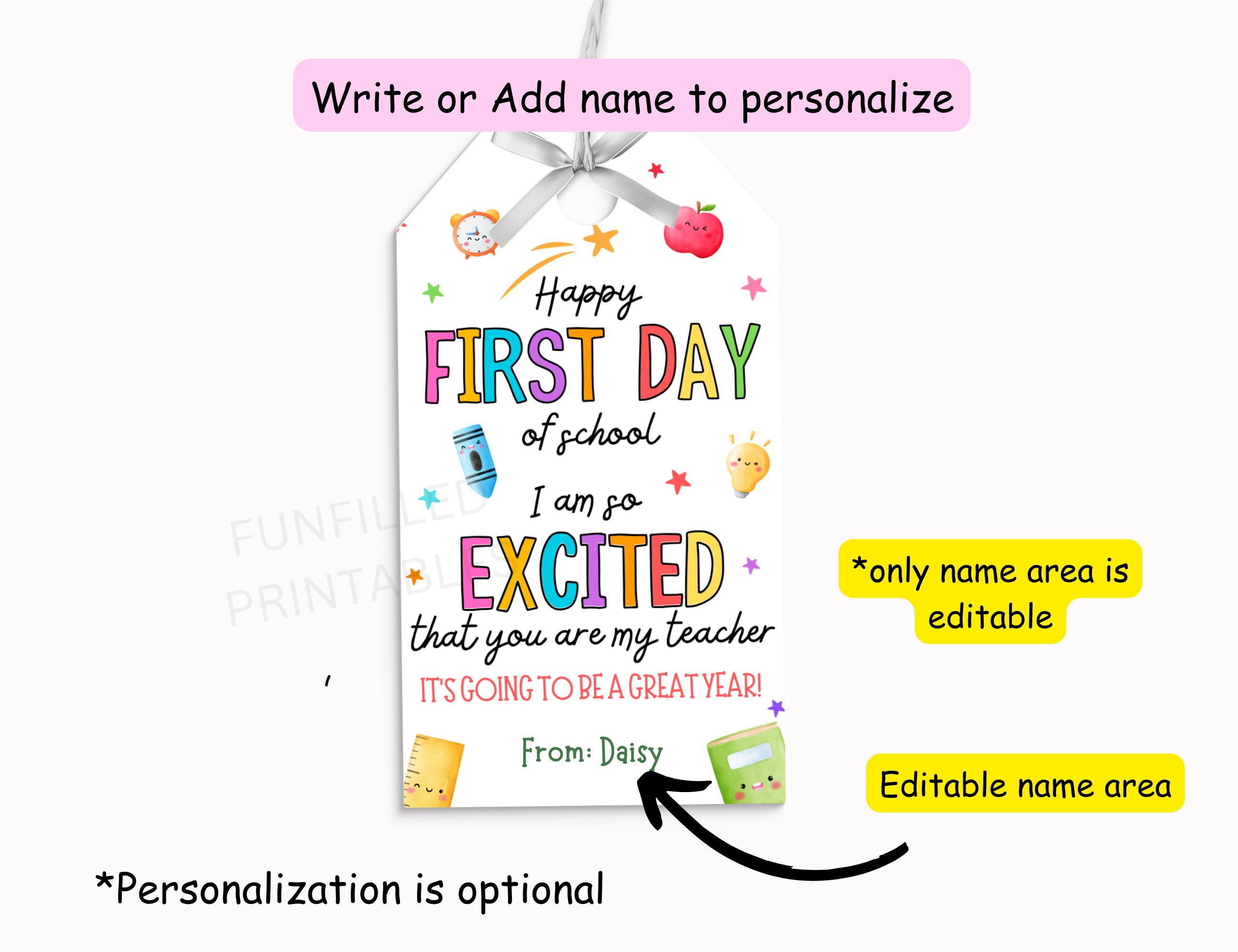 Happy First Day of School Teacher Gift Tag, Printable Back to School ...