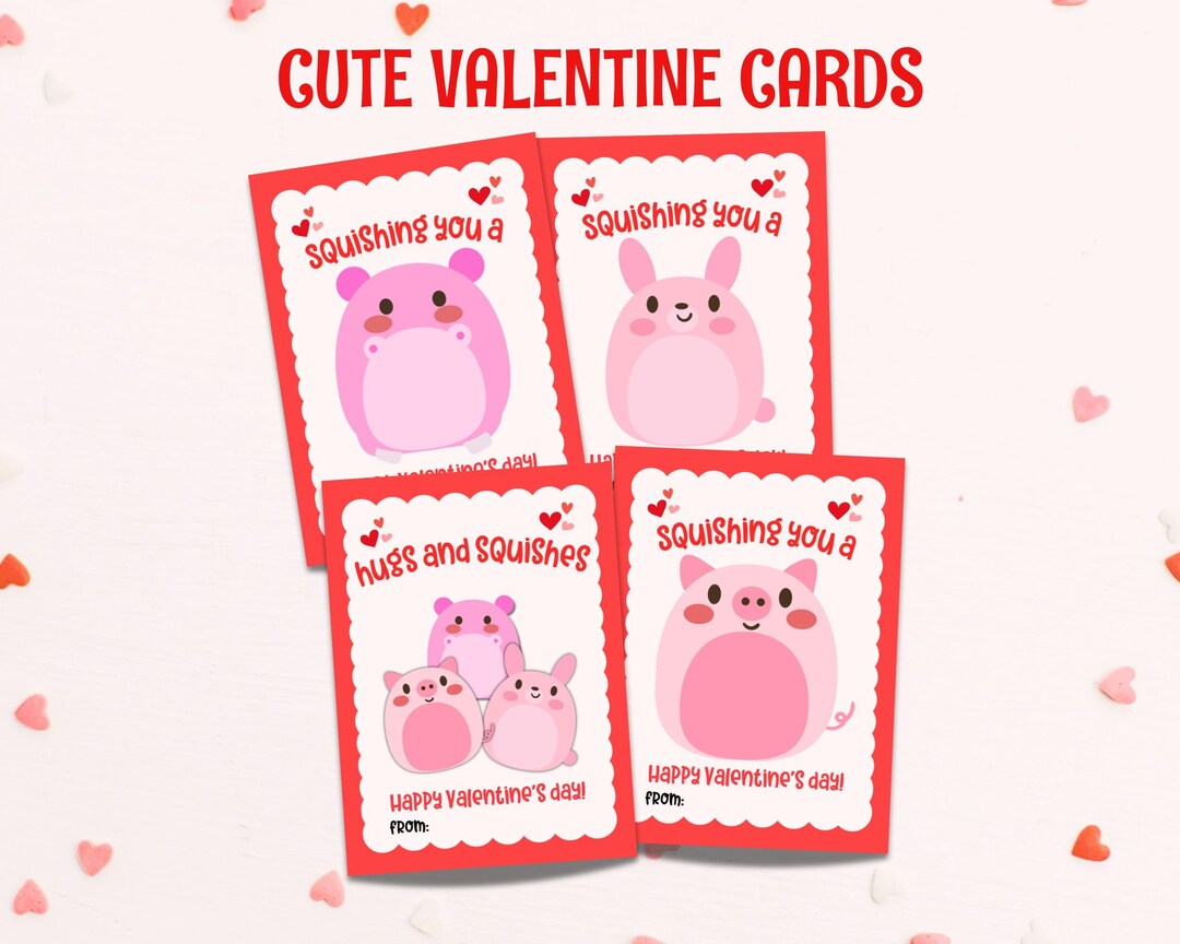 Squish Valentines Cards, Printable Squishy Soft Toys Valentines for ...