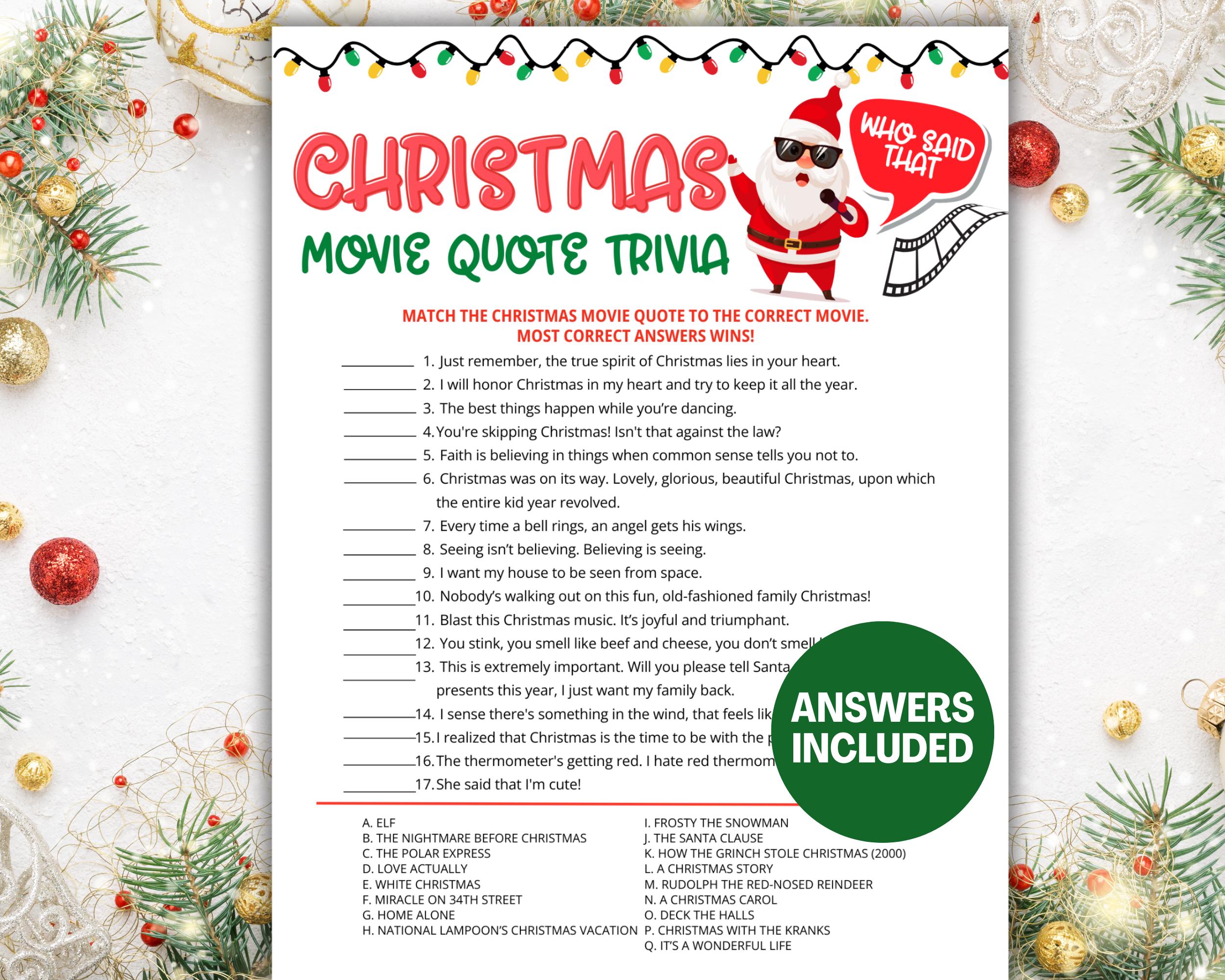 Christmas Movie Quote Trivia Game, Christmas Movies Game, Printable ...