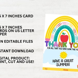 End of Year Gift for Teacher Summer Teacher Gift Card Holder, Thank You ...