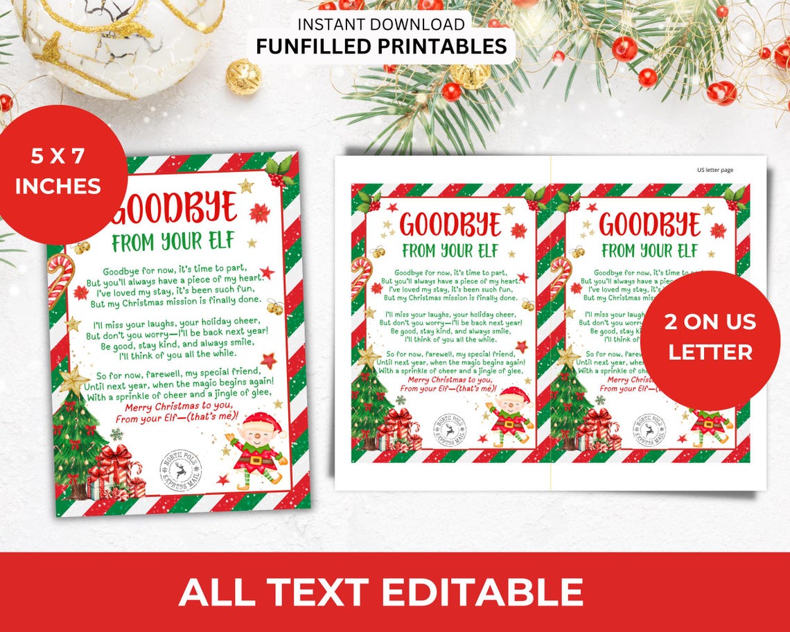 Editable Elf Goodbye Letter, Departure Letter Last Day Elf Farewell ...