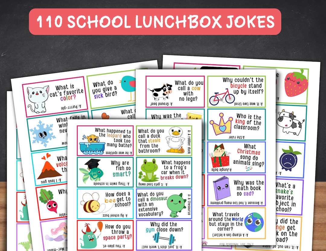 Kids Lunch Box Notes Jokes, Lunch Box Jokes Printable, Kids Lunch Notes ...
