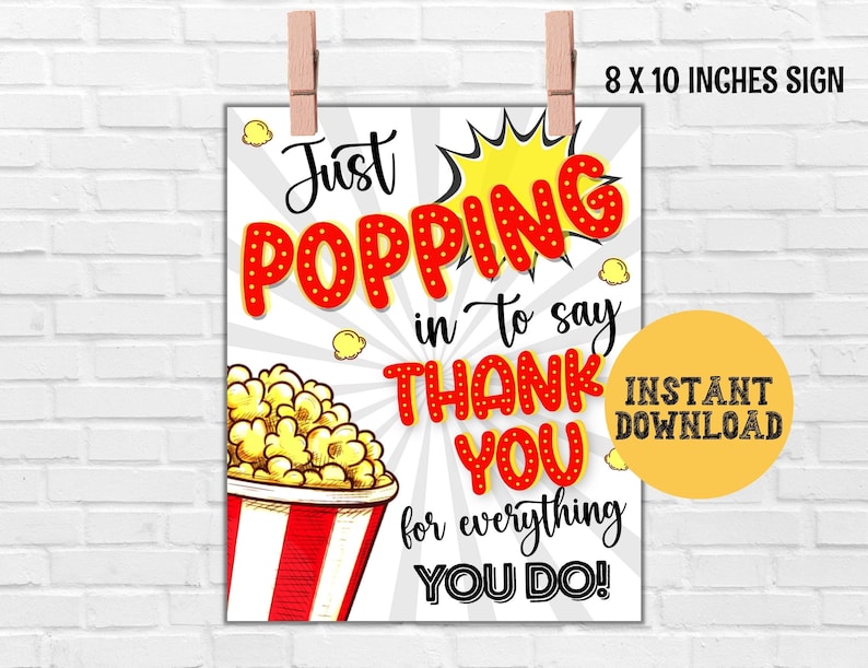 Popcorn Appreciation Sign Printable Teacher Appreciation - Etsy