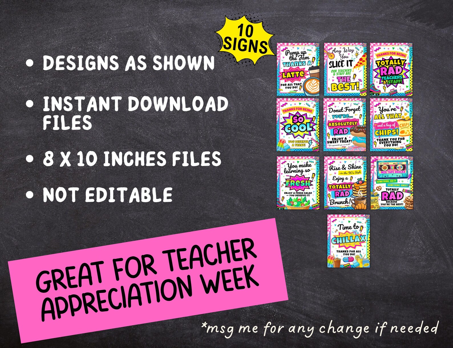 90s Teacher Appreciation Week Theme Signs Bundle, Retro 90s Staff ...
