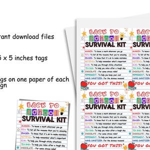 Back to School Teacher Survival Kit Gift Tag, First Day of School Tag ...